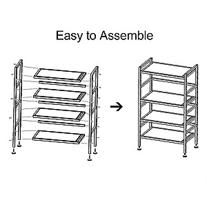 37.4" Metal Storage Shelf Rack Adjustable Height 4-Tier Utility Kitchen Standing Shelving w/ 4 Hooks, Shoe Rack heavy Duty for Laundry Bathroom Garage Pantry Load upto 83LBS per Tier, Matte Black