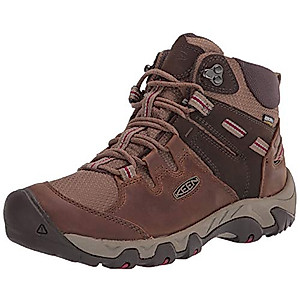 KEEN Women's Steens Mid Height Leather Waterproof Hiking Boots, Toasted Coconut/Tibetan Red, 10