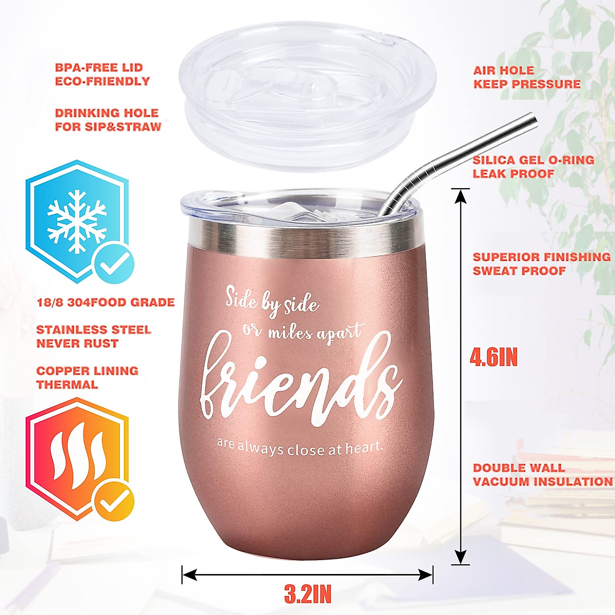 Kolewo4ever 12 Pieces Bulk Friend Appreciation Gifts Set 4 Friend Wine Tumbler 4 Friend Cosmetic Bag 4 Friend Keychains Appreciation Funny Long Distance Friendship Gifts for Best Soul Sister