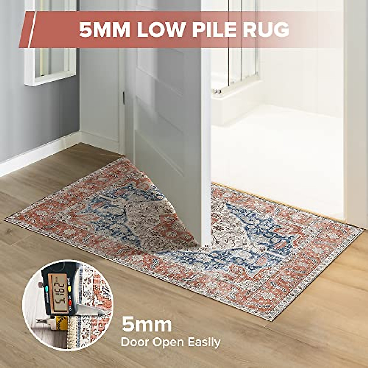Pajata Red and Blue Vintage 5X7 Area Rug Oriental and Bohemian Carpet for Bedroom Kitchen and Living Room Non-Shedding and Easy-Cleaning