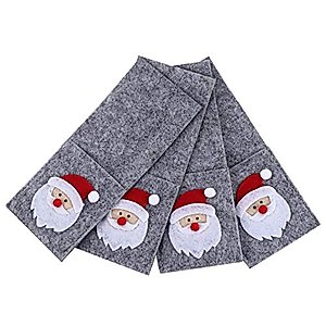 4 Pieces Christmas Cutlery Holder Costume Silverware Holder Burlap Utensil Holder Knife Fork Bags Christmas Dinner Table Decorations