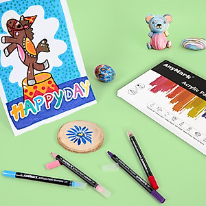 AnyMark 24 Colors Acrylic Paint Markers, Dual Tip Premium Acrylic Paint Pens for Stone, Wood, Calligraphy, Canvas, Ceramic, Metal, Glass, Rock Painting, DIY Crafts