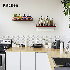 Vdomus Floating Shelves Made of Wood Material 2 Pack, Brown Floating Bathroom Shelves Wall Mounted with Towel Bar for Kitchen