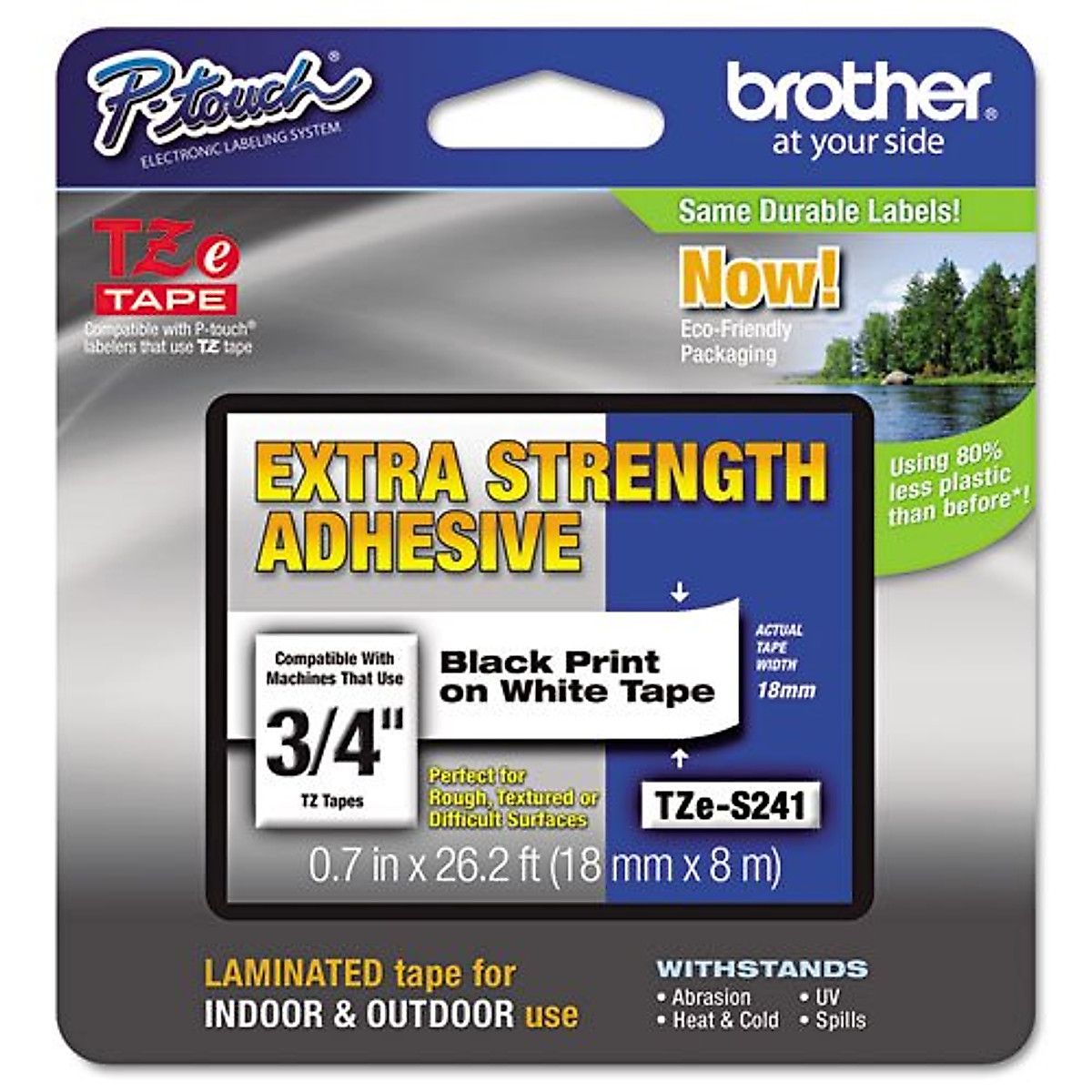 Brother Extra stregth Tape, Black on White, 18mm (Clam) (TZeS241CS)