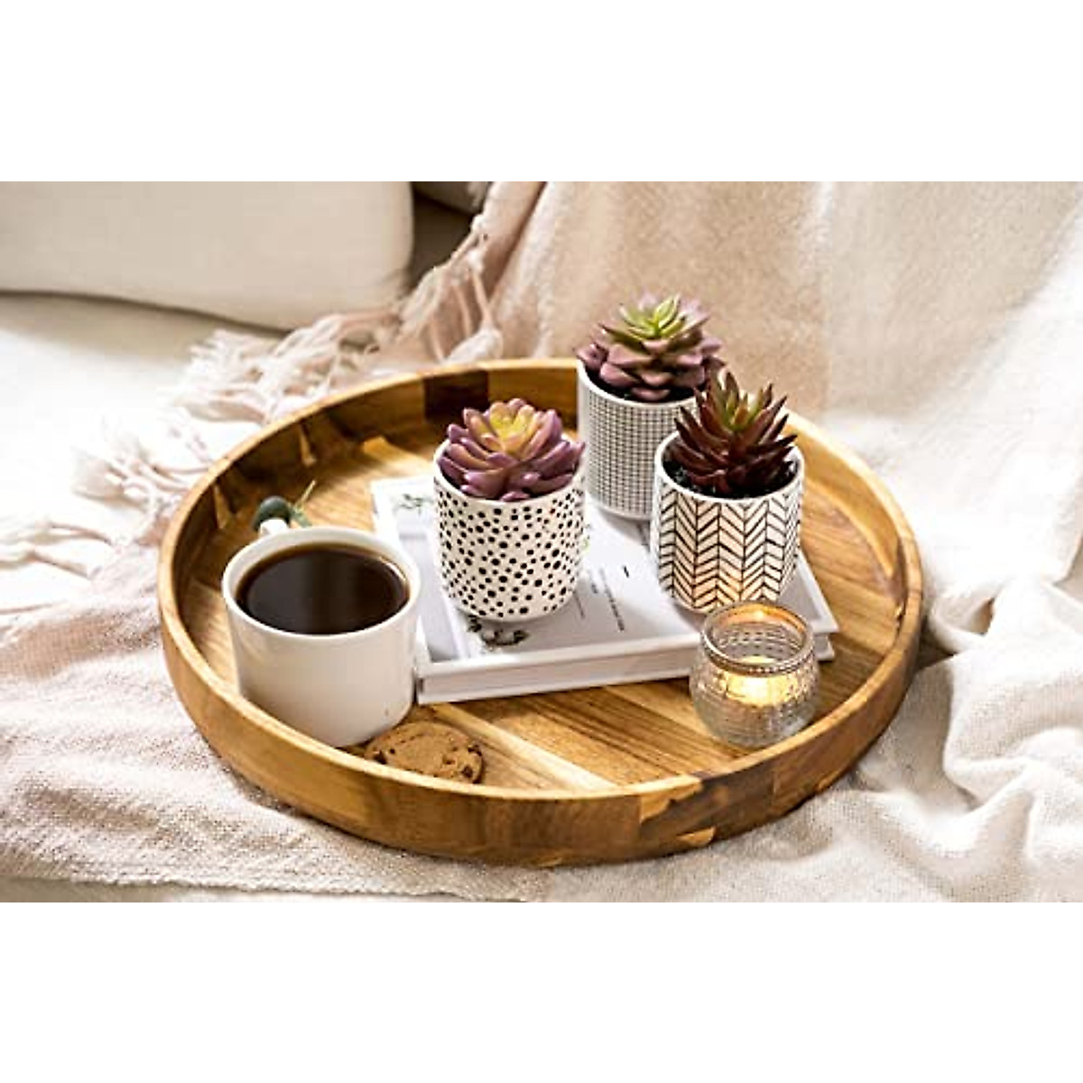Kurrajong Farmhouse Round Wooden Serving Tray | Ottoman Tray 15.7" | Round Coffee Table Tray | Decorator Tray | Serving Tray Round | Round Wooden Tray | Round Wood Tray | Round Tray