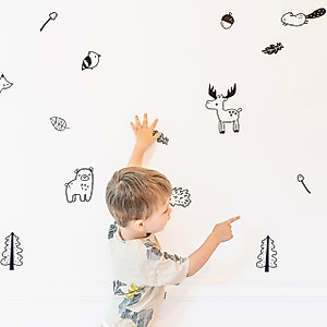 The Boho Design Forest Animal Wall Decals Peel and Stick for Kids, Baby Bedroom Nursery and Living Room, Vinyl Wall Stickers Decor, Original Artist Design. 36 pcs Adhesive Nordic Style (Black)