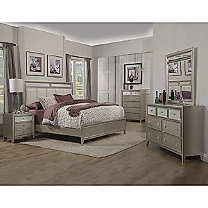 Alpine Furniture Silver Dreams Queen Panel Bed-Upholstered Headboard in Silver