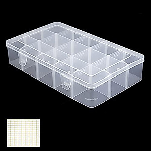 Snowkingdom Large 15 Grid Clear Organizer Box Adjustable Dividers - Plastic Compartment Storage Container for Washi Tapes, Craft, Beads, Jewelry, Small Parts