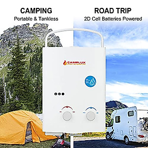 Camplux 5L Outdoor Portable Water Heater, 1.32 GPM Tankless Propane Gas Water Heater for RV, Camping, Barns, White