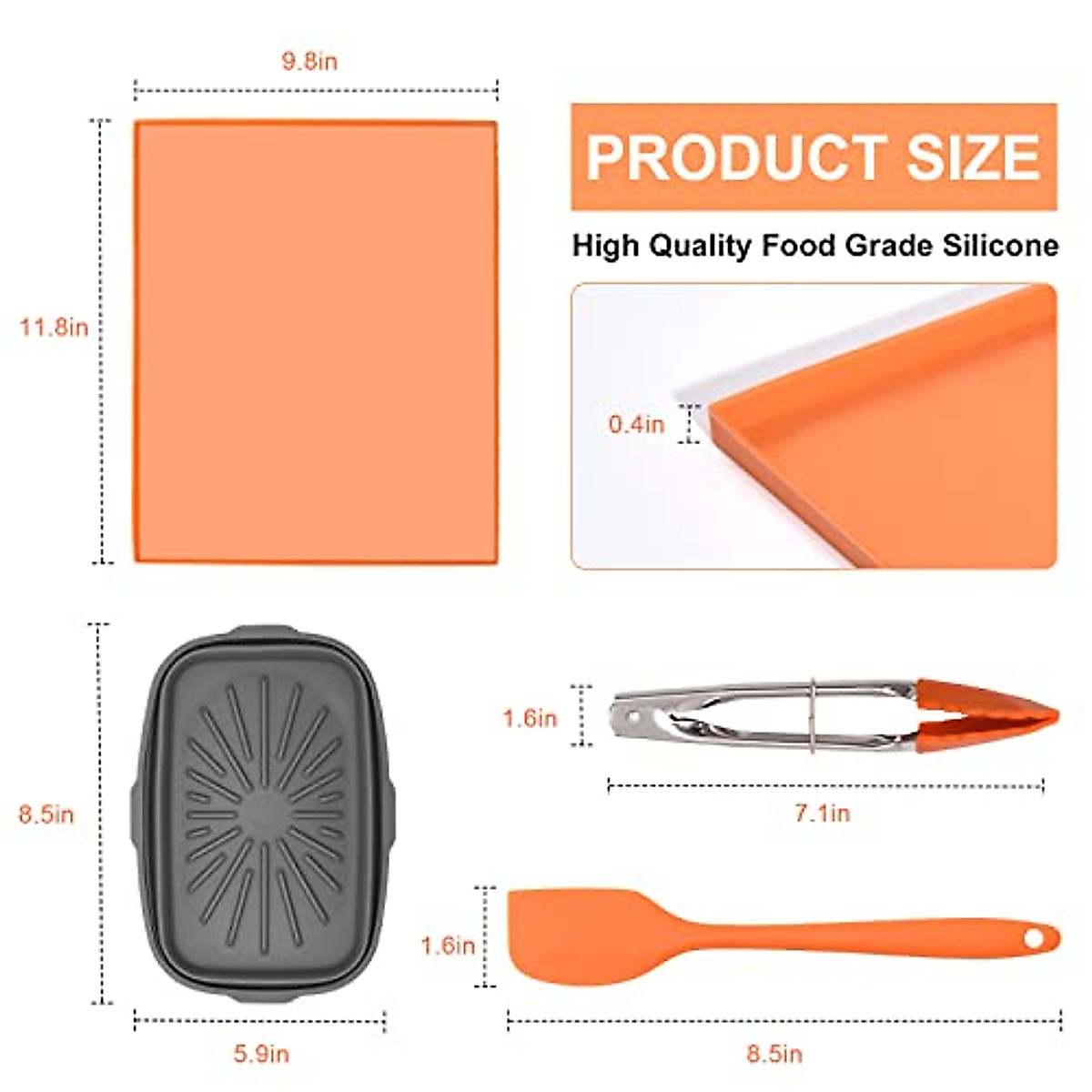 Silicone Dehydrator Sheets Kit with Kitchen Silicone Pot, 6PCS Fruit Roll Sheet High Temperature Reusable Silicone Tray Compatible with Cosori CP267-FD for Jerky, Fruit, Herbs, Meat, Vegetable