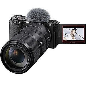 Sony ZV-E10 Mirrorless Alpha APS-C Vlog Camera Body and 70-350mm F4.5-6.3 G OSS Super-Telephoto Lens SEL70350G ILCZV-E10/B Black Bundle with Deco Gear Case, Extra Battery, Photo Video Accessories Kit