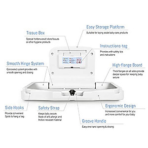 TCBunny Wall-Mounted Baby Changing Station Horizontal Diaper Changing Table with Safety Straps White