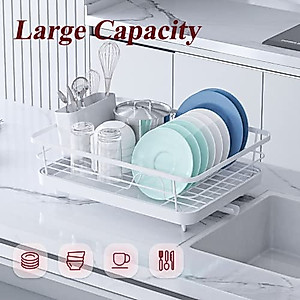 Sakugi Dish Drying Rack - Compact Dish Rack for Kitchen Counter with a Cutlery Holder, Durable Stainless Steel Kitchen Dish Rack for Various Tableware, Dish Drying Rack with Easy Installation, White