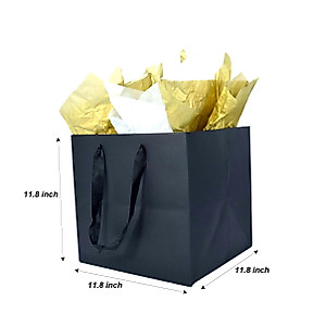 JUNESHE Large Black Gift Bag with Handles &Tissue Paper, 11.8 inch Square Giant Gift Bag, XL Big Gift Bag Large, Superior Extra Large Gift Bags, Birthday, Wedding Gift Bags Large Size