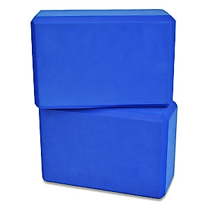 YogaAccessories High Density and Lightweight Foam Yoga Blocks - Strength and Flexibility Aid (Set of 2) - 9"x6"x4", Blue