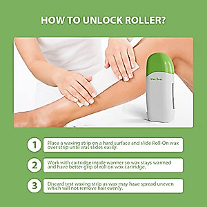 Roll on Wax Kit, Wax Bear Wax Roller Kit for Hair Removal, Roller Waxing Kit with Aloe Wax Cartridge, 20 Wax Strips, 5 After-Wax Wipes, Depilatory Wax Roller Waxing Kit for Women and Men (Green)
