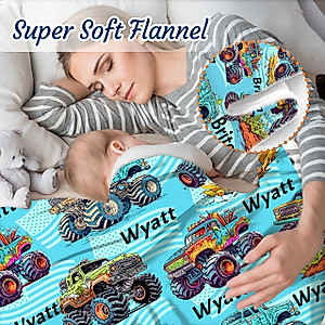Personalized Car Blanket with Name for Boys, Customized Baby Blanket with Name for Boy, Soft Flannel Car Toddler Gifts for Christmas Birthday Memorial Day for Shower Children Bed 30"x40"