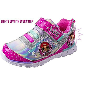 L.O.L. Surprise! Girls Sneakers, Light Up Tennis Shoe with Strap, MC Swag and Rocker, Pink, Girls Size 2