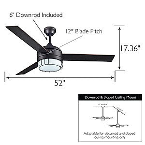 Design House 157347 Ajax Industrial Modern Indoor Ceiling Fan with LED Light Kit, 3-Blades, Reverse Airflow, Wall Control, 52-inch, Oil Rubbed Bronze