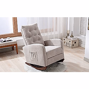 HomVent Rocking Chair Nursery, Indoor Lounge Chair, Comfortable Accent Chair, Nursery Glider Recliner,Modern Rocker Glider Chair with High Back Cushion, Pocketfor for Baby Kids Living Room (Tan)