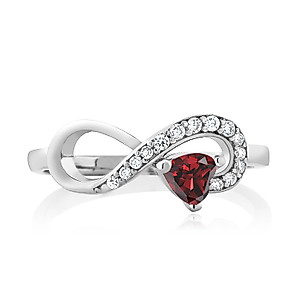 Gem Stone King 925 Sterling Silver Gemstone Birthstone Infinity Ring | Heart Shape 4MM | Wedding Engagement Anniversary Promise Ring For Women | Available in Size 5,6,7,8,9