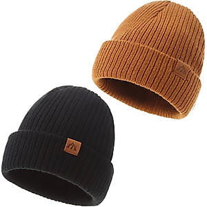 LMLALML 2 Pack Beanie for Baby Boys Soft Knit Baby Winter Hat Stripe Warm Baby Beanies Black Yellow