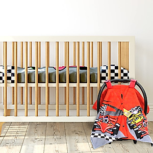 Dear Baby Gear Car Seat Canopy - Premium Infant Car Seat Cover for Maximum Protection and Style - Breathable - Car Seat Canopy for Boys/Girls - Race Car Print/Black Smooth, 40" x 30"