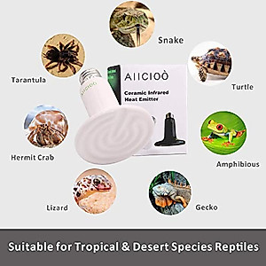 Reptile Heat Lamp Bulb -60W Ceramic Heat Emitter No Harm No Light Infrared Heater Lamp for Chicken Coop Lizard Aquarium Snake Outside Dogs Brooder 110V,White
