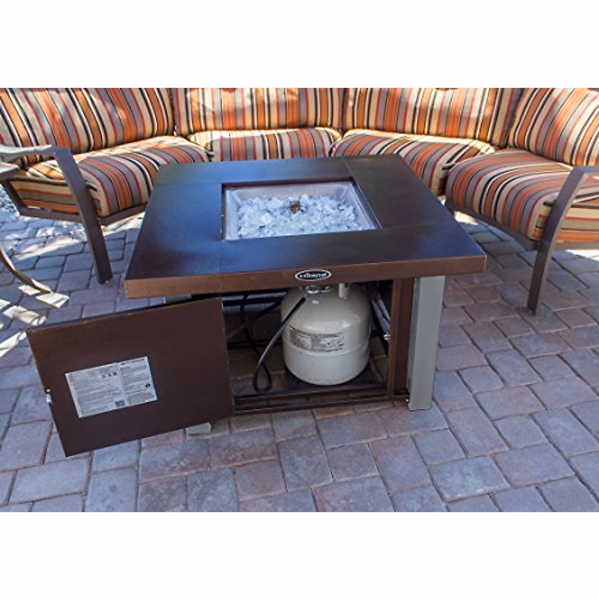 Hiland GSF-DGHSS Decorative Propane Fire Pit, 40,000 BTU, Square, Bronze and Stainless Steel