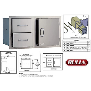 BULL GRILLS The Angus 30" Propane Gas Grill Package-Includes Refrigerator, Single Side Burner, FREE Cover, Double Drawer combo & 5-1 BBQ Tool - FREE Bio-Ethanol Table-top Fire pit