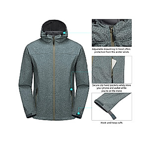 Little Donkey Andy Men's Lightweight Fleece Lined Jackets Hooded Windproof Jackets for Hiking Outdoor Gray Floral L