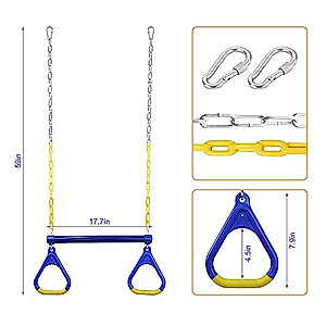 18" Trapeze Swing Bar & 48" Heavy Duty Chain with Locking Carabiners Swing Set Accessories Playground Swing Seat (Blue)