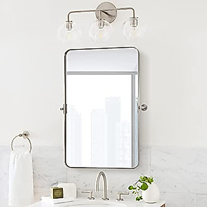 ANDY STAR 22"x34" Brushed Nickel Pivot Mirror for Bathroom, Silver Metal Frame Bathroom Mirrors for Wall，Rectangle Titling Vanity Wall Mirror with Rounded Corner Design Hangs Vertically Only