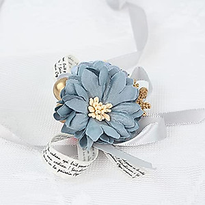 WANLIAN Bridesmaid Wrist Corsage Rose Wedding Flowers Hand Flower Homecoming Wristlet Band Bracelet for Wedding Party Prom Set of 2 (blue)