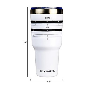Tally Tumbler Tennis, Stainless Steel Cup Holder, 30 oz Leak Proof Lid, Double Wall Insulation, Tennis Tumbler with Score Keeping Counter used to Track Game Score & Set Score, for Two Teams