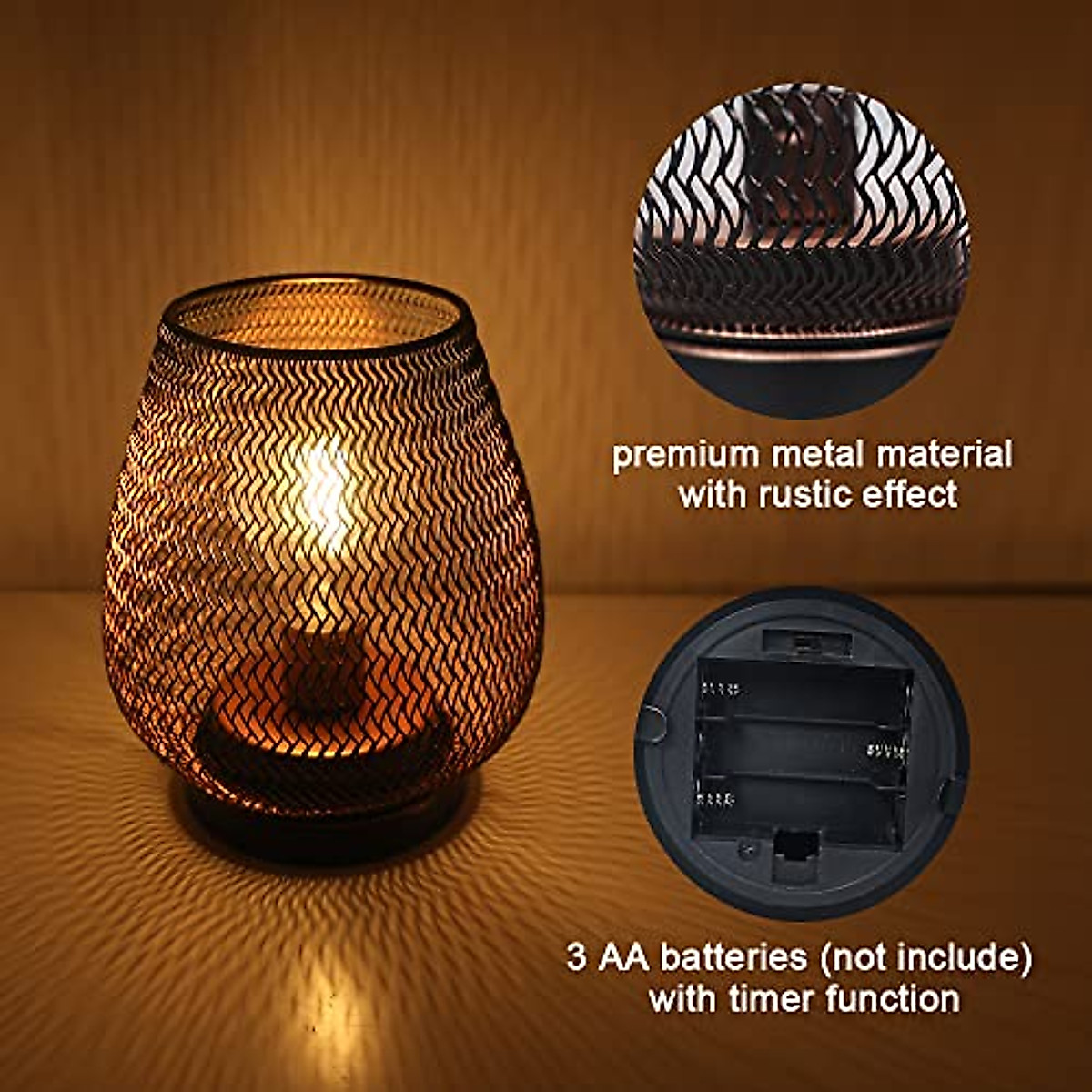NEEDOMO Battery Operated Lamp LED Table Lamp, Set of 2 Metal Cage Cordless Lamps with Timer, Vintage Outdoor Lantern Lamp for Weddings Patio Shelf Living Room Indoors Outdoors Decor