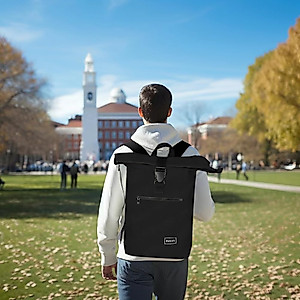 ROTOT Roll Top Travel Backpack, 22L High Volume Laptop Bag Carry on Accessories Essentials (Black)