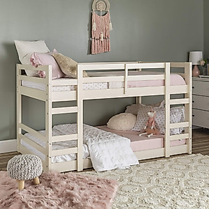 Walker Edison Alexander Classic Solid Wood Stackable Jr Twin over Twin Bunk Bed, Twin over Twin, White