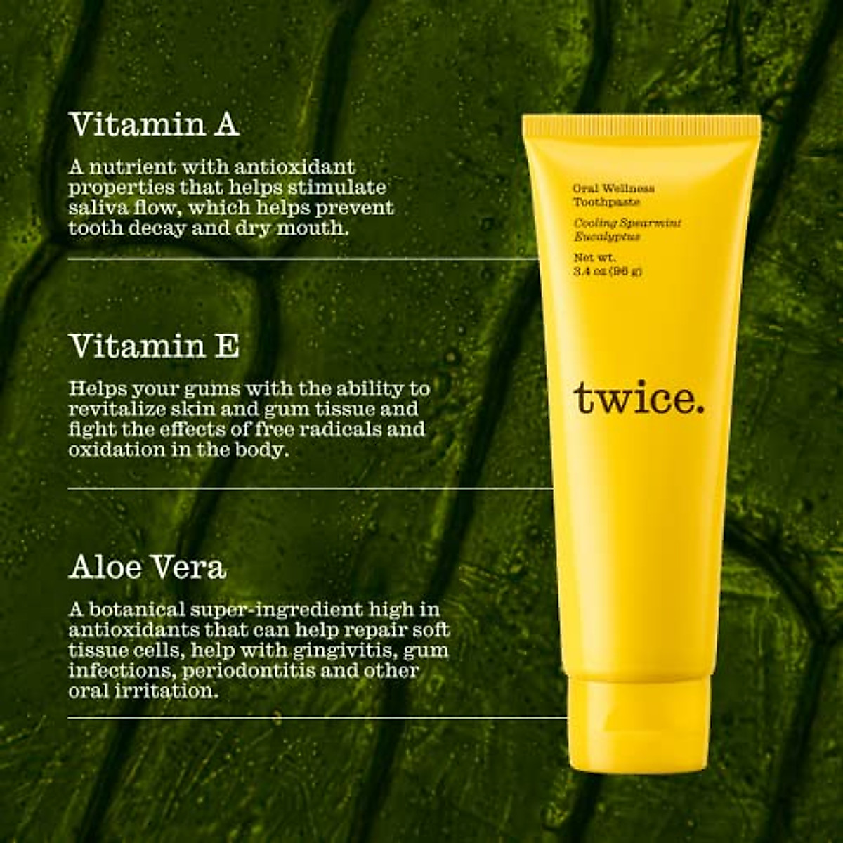 Twice Vegan Toothpaste for Sensitive Teeth and Gums and Teeth Whitening Toothpaste - SLS Free Toothpaste with Fluoride and Cavity Protection - (Cooling Spearmint Eucalyptus) (3-Pack)