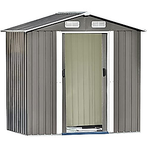 LUMISOL 6 x 4 FT Outdoor Storage Shed for Bike, Metal Garden Shed with Lockable Doors, Outside Storage Toll Cabinet for Backyard, Patio, Lawn, Garden (Gray)