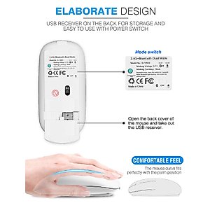 Bluetooth Wireless Mouse, Dual Mode Slim Rechargeable Wireless Mouse Silent Cordless Mouse with Bluetooth 4.0 and 2.4G Wireless, Compatible with Laptop, PC, Windows Mac Android OS Tablet (Gold)
