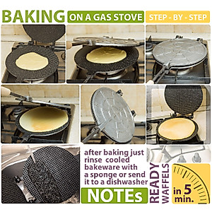 PetriStor Waffle Maker Round Has Nonstick Coating Size 8 in - Waffle Cone Maker - Krumkake Iron - Wafer Maker - Waffle Cone Maker Machine - Stroopwafel Maker - Ice Cream Cone Maker