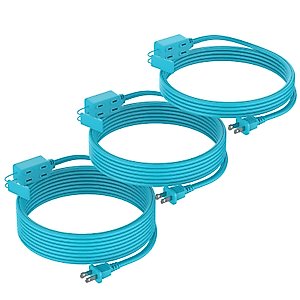 DURATECH 3-Pack Extension Cords (9/12/15FT), Indoor Extension Cords with 3-Outlet, Designed with Safety Cap, 2-Prong Plugs, 13 Amps, 16 Gauge, Blue