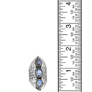 YoTreasure Labradorite Solid 925 Sterling Silver 3 Stone Ring