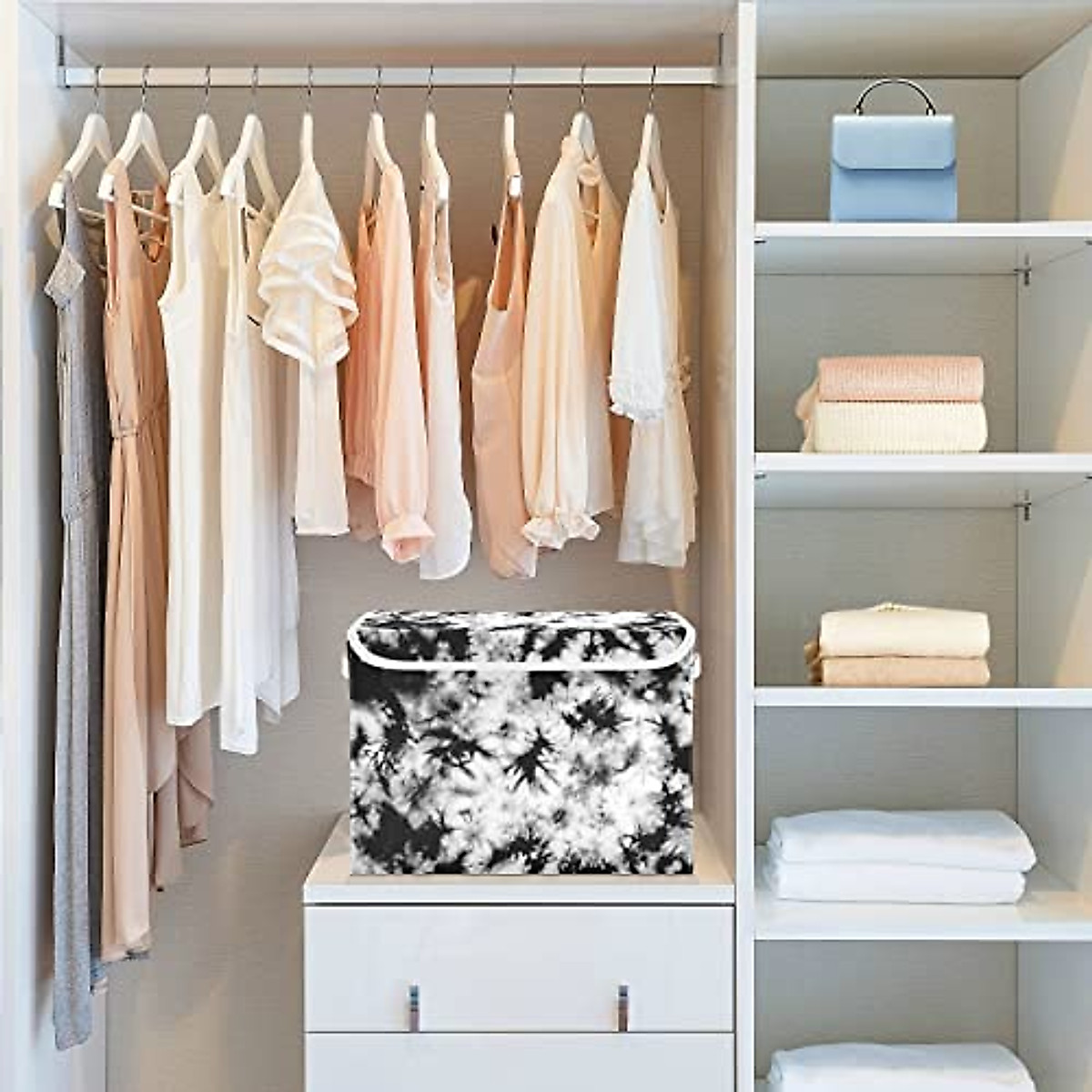 CaTaKu Tie Dye Black Storage Bins with Lids and Handles, Fabric Large Storage Container Cube Basket with Lid Decorative Storage Boxes for Organizing Clothes