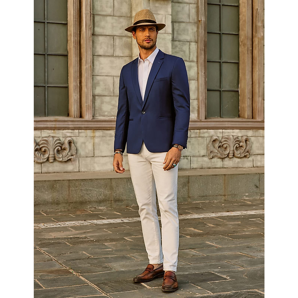 Men's One Button Blazer Jacket Party Suit Blazer Size M Navy Blue