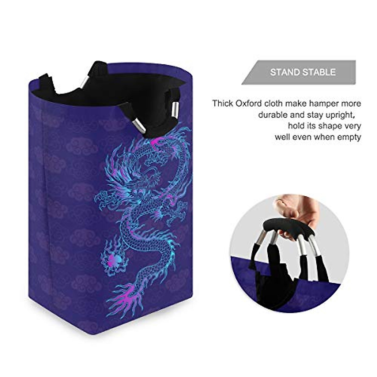 ATTX 22.7’’ Purple Chinese Dragon Waterproof Foldable Laundry Hamper, Dirty Clothes Laundry Basket, Storage Organizer for Toy Collection