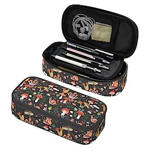 Aoojanu Mushrooms Snails Butterflies Large Pencil Case With Zipper Compartments Stationery Pencil Bag For Kids Teens Students School Supplies