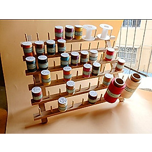 NW 60-Spools Wooden Thread Holder Sewing and Embroidery Thread Rack and Organizer Thread Rack for Sewing with Hanging Hooks
