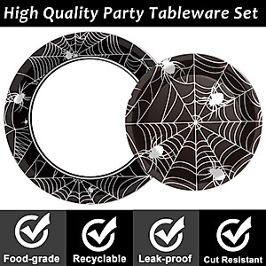 96 Pcs Halloween Party Paper Plates Napkins Supplies Set Spider Web Disposable Tableware Decorations Get Together Celebration Halloween Birthday Party Favors for 24 Guests